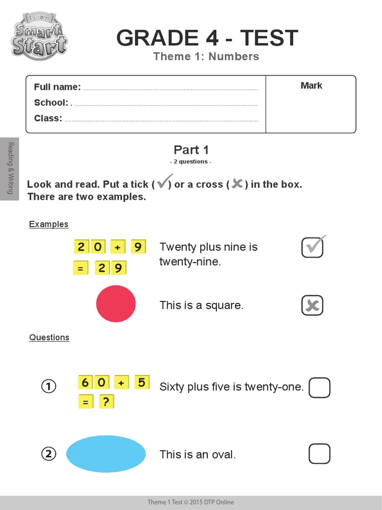 I-Learn Smart Start Grade 4 Theme 1 - Reading & Writing Test | PDF ...
