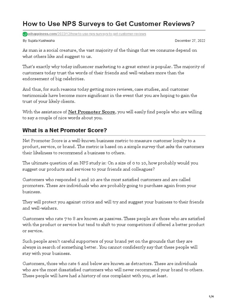 How To Use NPS Surveys To Get Customer Reviews | PDF | Communication ...