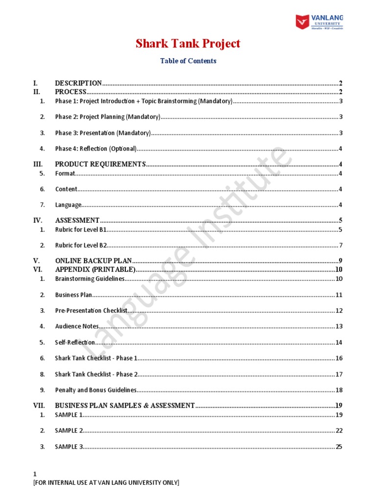 (EDITABLE) PBA Manual - Shark Tank Project | PDF | Fluency | Grammar