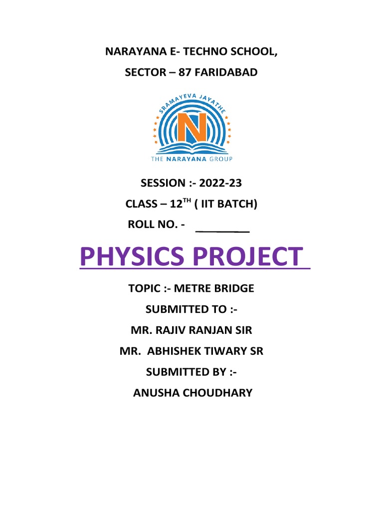 Physics Project | PDF | Electrical Resistance And Conductance | Metre