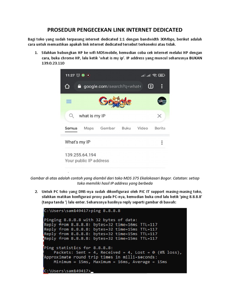 Prosedur Pengecekan Link Internet Dedicated | PDF