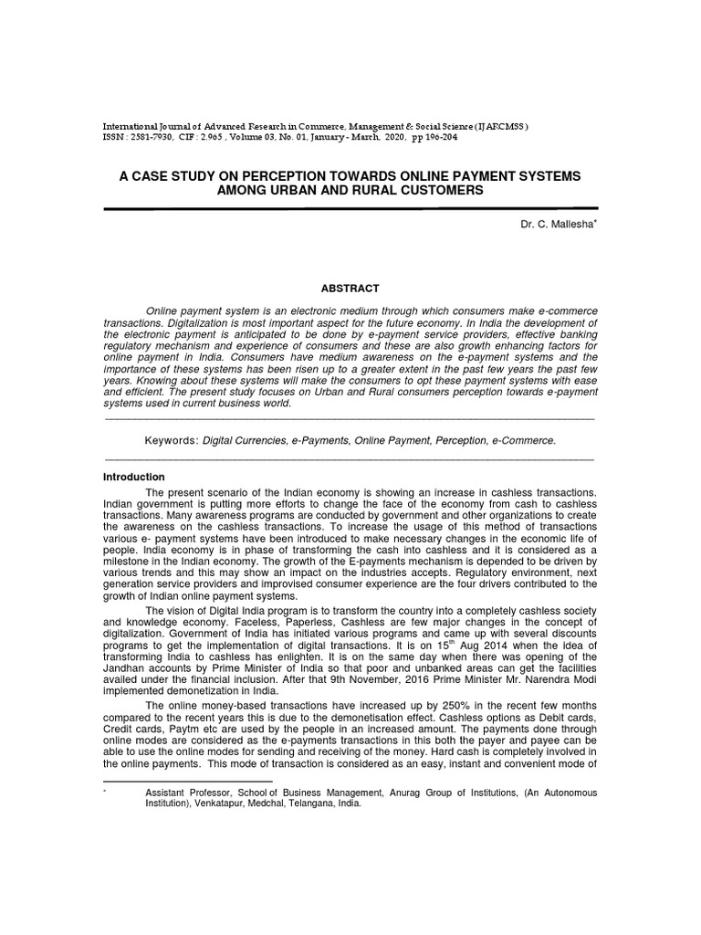 A Case Study On Perception Towards Online Payment Systems Among Urban ...