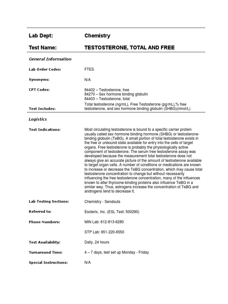 Testosterone Total and Free | PDF | Testosterone | Sex