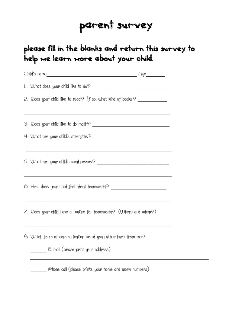 Beginning of The Year - Parent Survey | PDF
