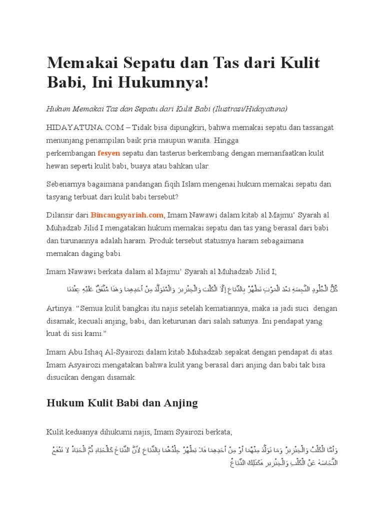 Memakai Sepatu Dan Tas Dari Kulit Babi | PDF