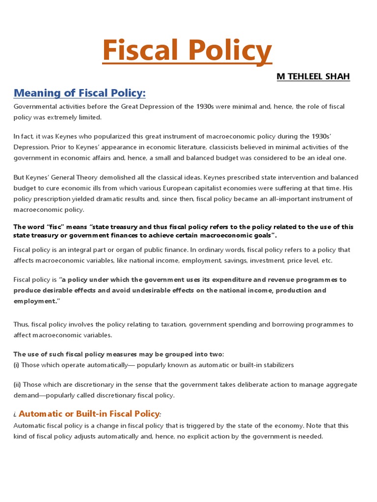 Understanding Fiscal Policy Objectives | PDF | Fiscal Policy | Taxes