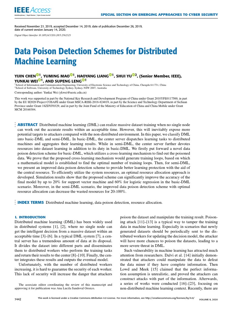 Data Poison Detection Schemes For Distributed Machine Learning | PDF ...