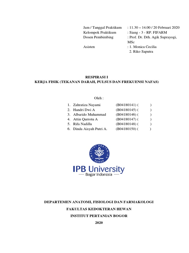 Laprak RESPIRASI 1 FISVET 2 | PDF | Kesehatan Holistik | Sains & Matematika