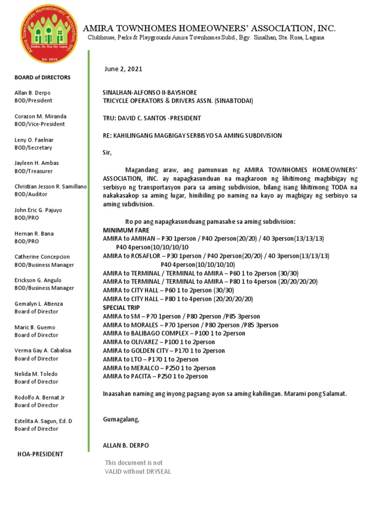 Toda Letter-Request | PDF