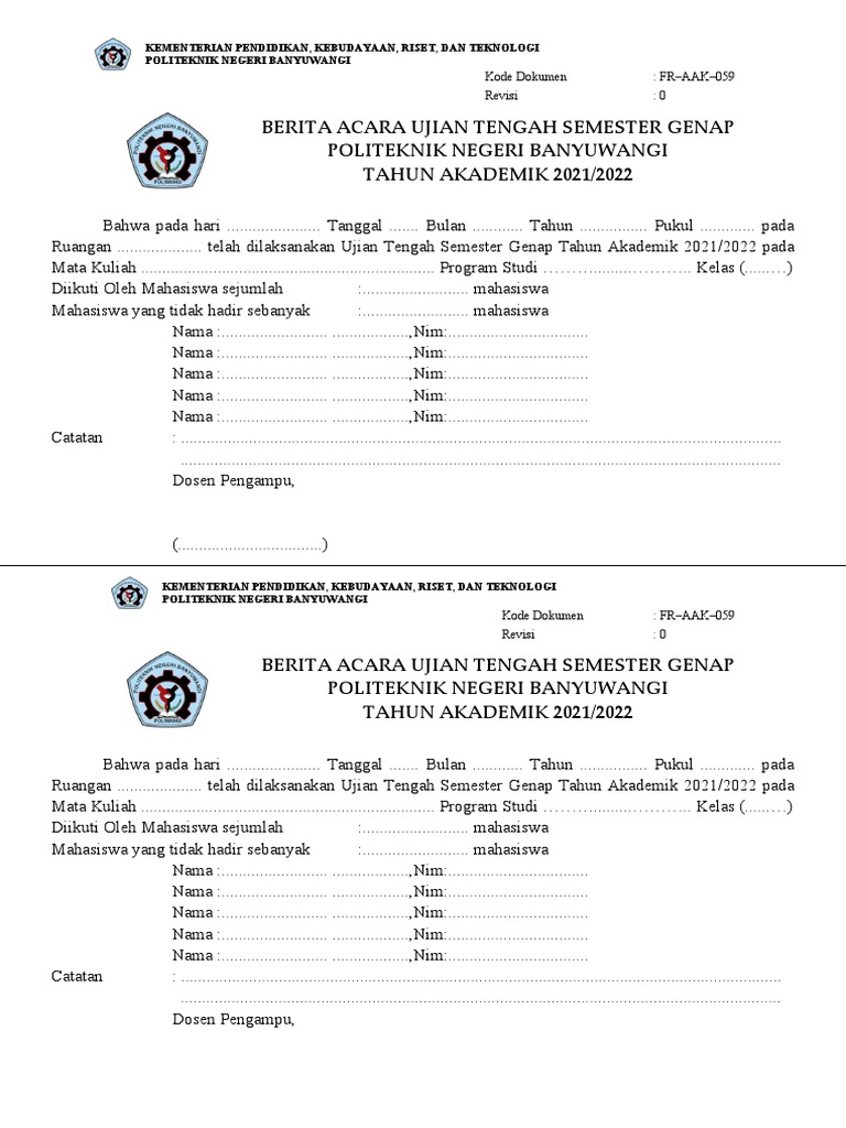 Berita Acara UTS Genap 2021-2022 | PDF