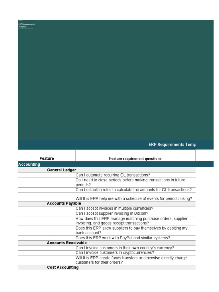 Erp Requirements Template - Original | PDF | Enterprise Resource ...