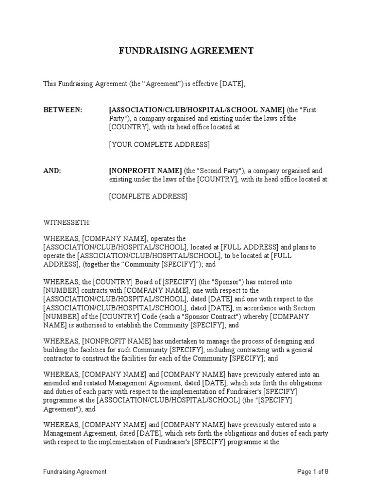 Fundraising Agreement | PDF | Indemnity | Fundraising