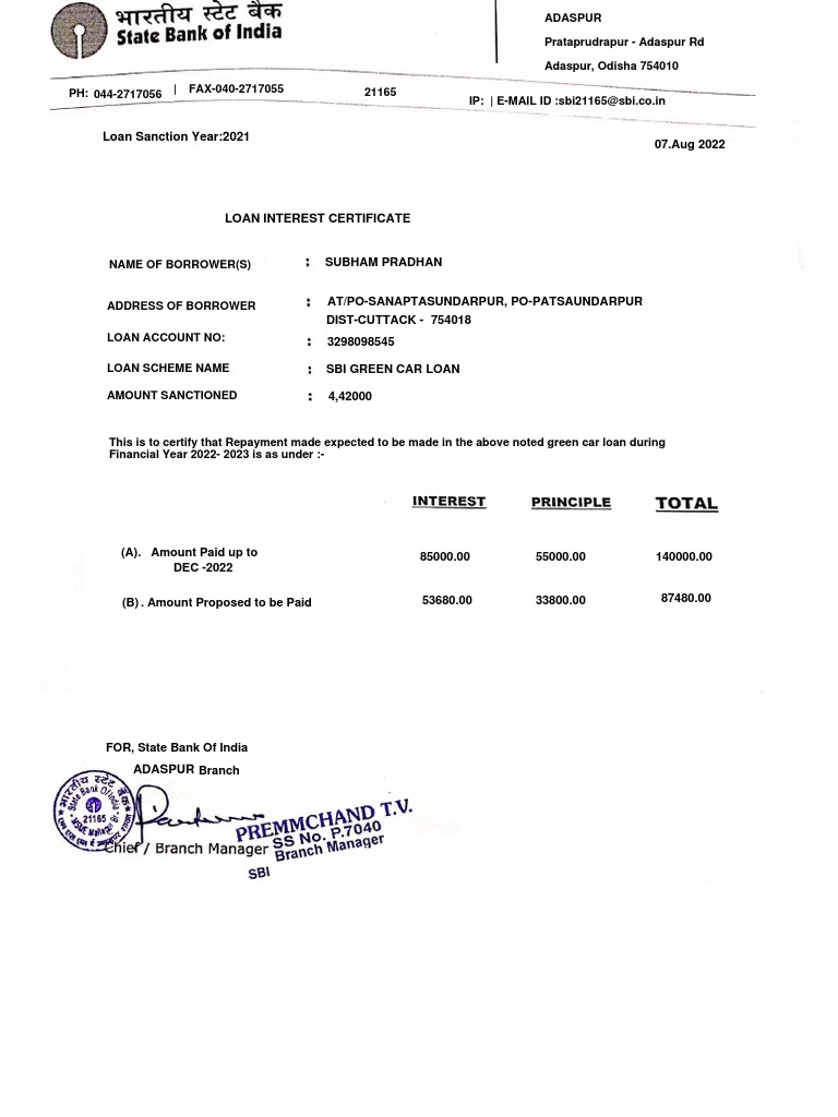 Vehicle Loan SBI (TIGOR EV) | PDF
