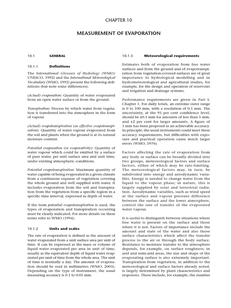 WMO8 Ed2008 PartI Ch10 Up2010 en | PDF | Evapotranspiration | Evaporation