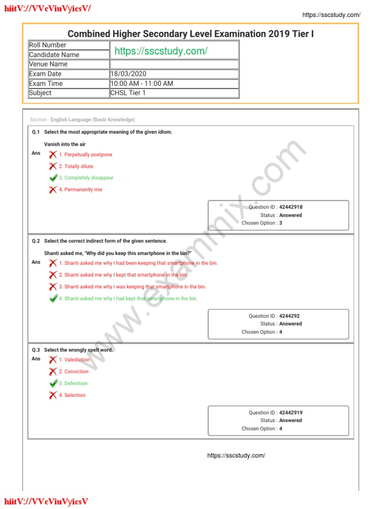 SSC CHSL Question Paper PDF in English 18 & 19.03.2020 All Shift | PDF ...