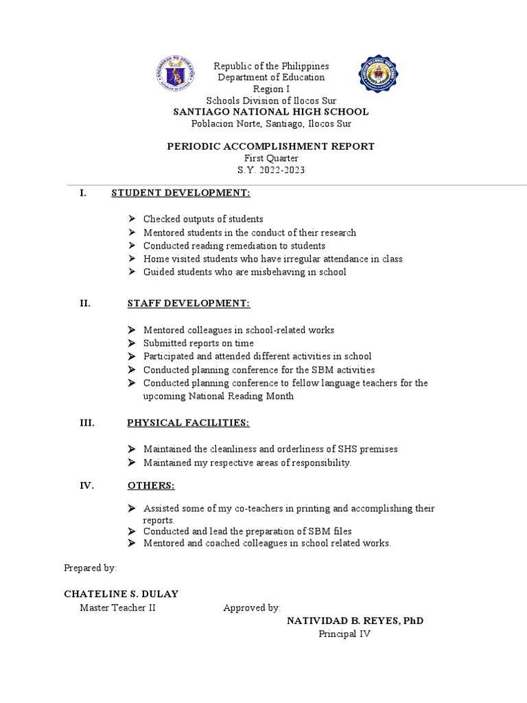 Periodic Accomplishment Report | PDF | Education Theory | Cognition