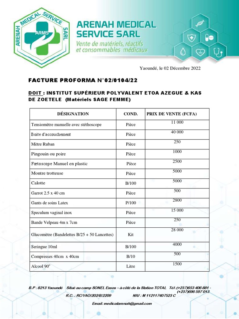 Facture Proforma N0 104 S.F Zoetele | PDF