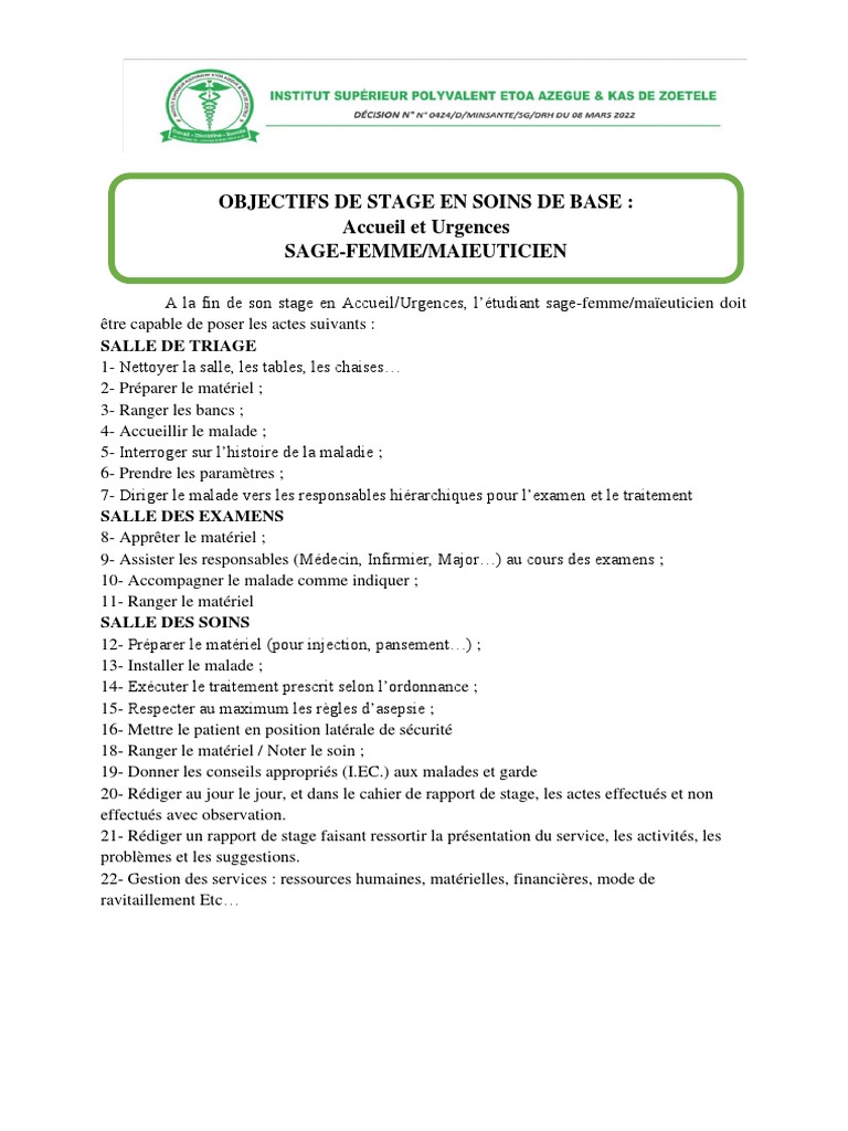 Objectifs de stage en urgences sage-femme | PDF