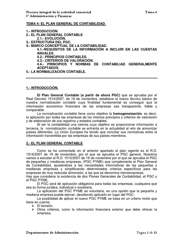 TEMA 4 El Plan General Contable | PDF | Contabilidad | Estado financiero