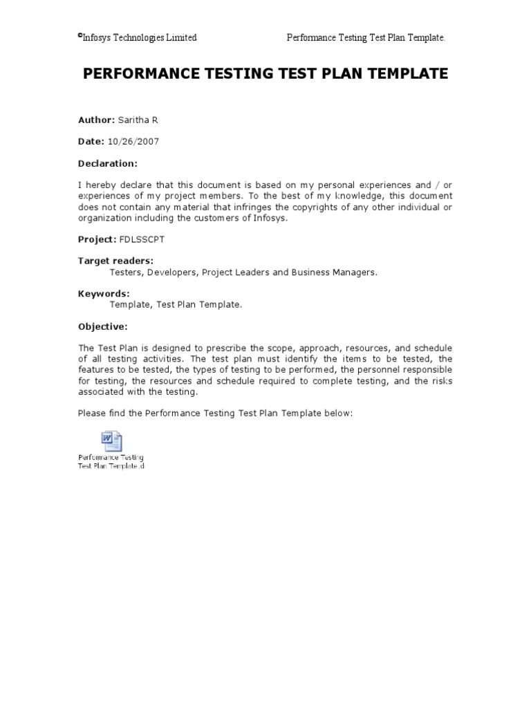 Perfromance Testing - Test Plan Template | PDF