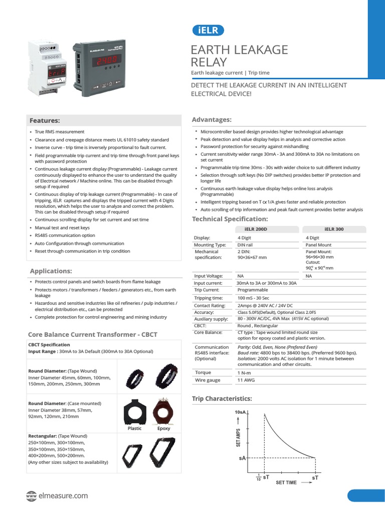 Elmeasure Earth Leakage Relay Catalog | PDF | Alternating Current ...
