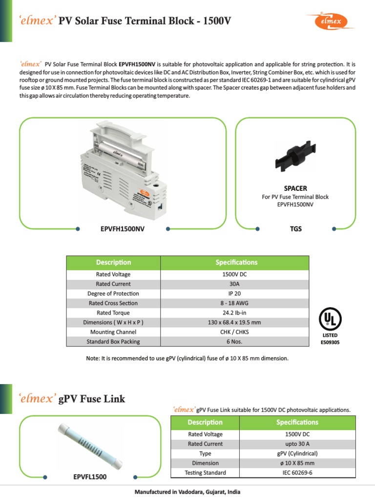 Fuse Terminal Block - 1500V | Download Free PDF | Fuse (Electrical) | Photovoltaics