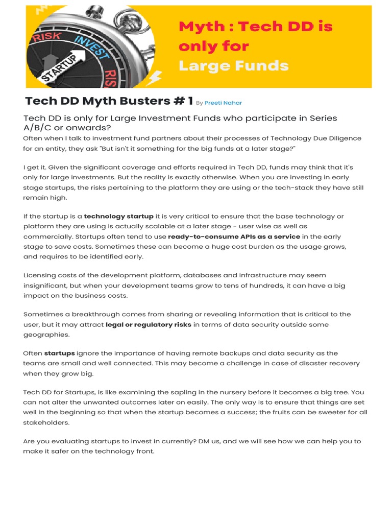 Is Tech DD Is Only For Large Investment Funds? - Virtuoso Infotech ...