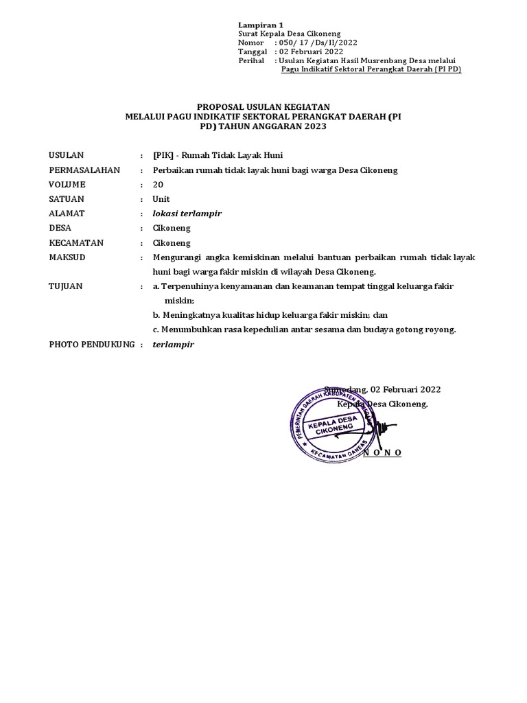 Lampiran Proposal Rutilahu | PDF
