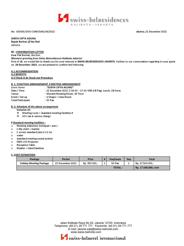 Confirmation Letter Surya Cipta Agung | PDF | Payments | Credit Card