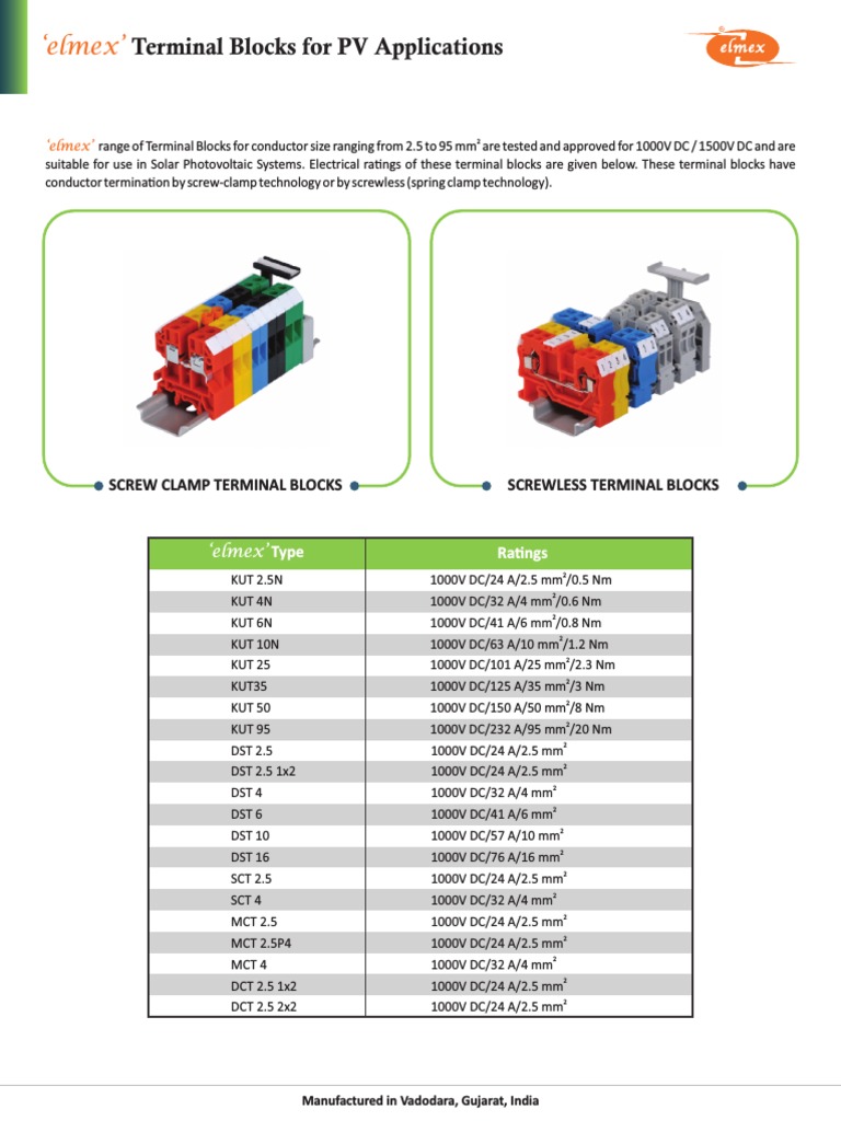 Elmex Terminal Blocks for PV Systems | PDF | Manufactured Goods ...