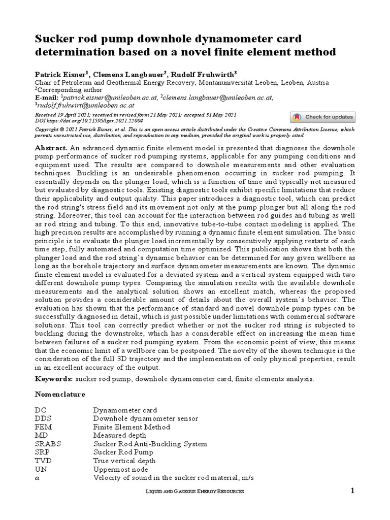 Sucker Rod Pump Downhole Dynamometer Card Determin | PDF | Finite Element Method | Matrix ...