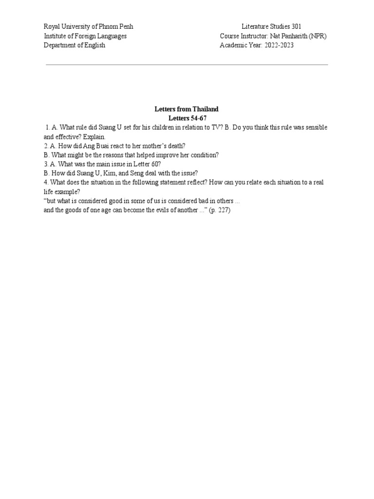 Literature Studies: Letters Analysis | PDF