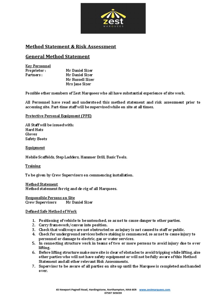 Method Statement & Risk Assessment PDF | PDF | Forklift | Personal Protective Equipment