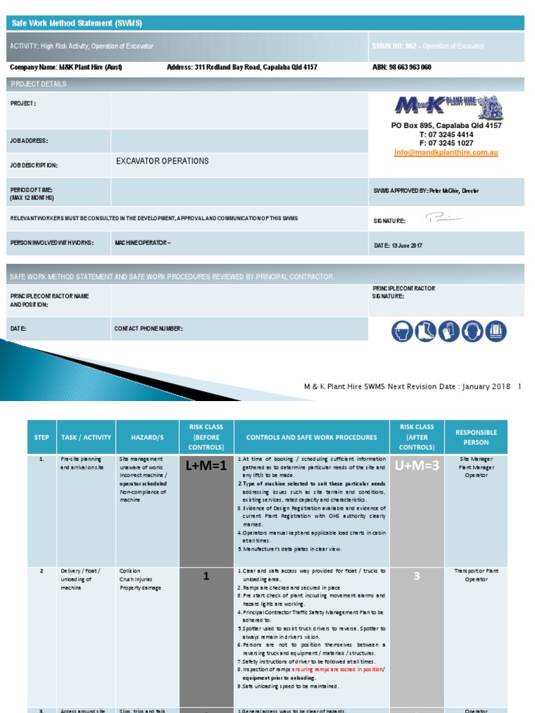 002 SWMS Excavator | PDF | Occupational Safety And Health | Safety
