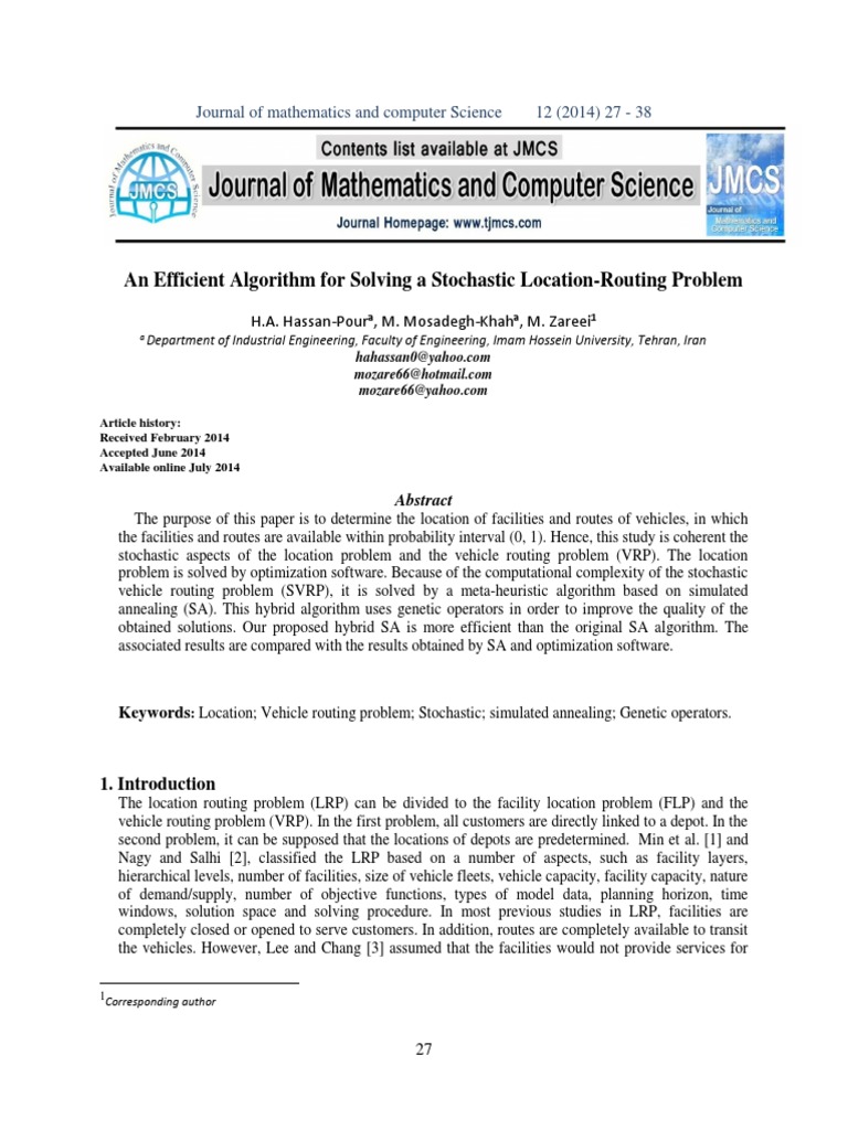 An Efficient Algorithm For Solving A Stochastic Location-Routing Problem | PDF | Mathematical ...