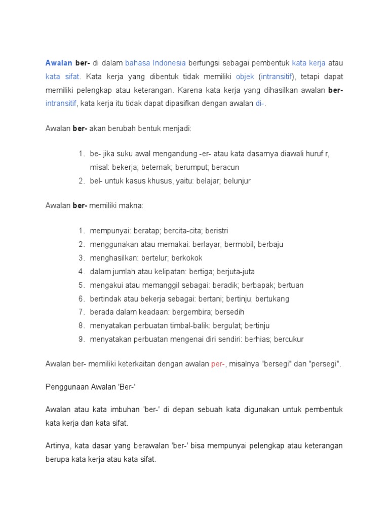Penggunaan Awalan 'Ber-' | PDF