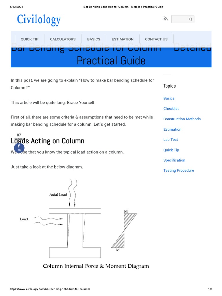 Bar Bending Schedule For Column - Detailed Practical Guide | PDF ...