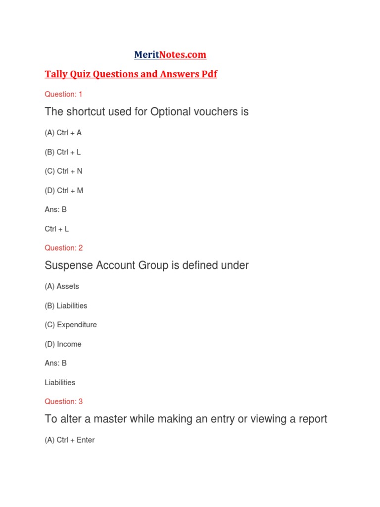 Tally Quiz Questions Answers | PDF