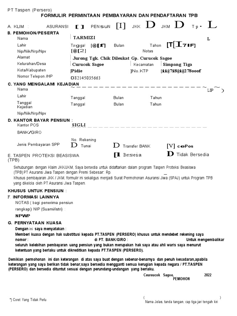 Formulir TASPEN | PDF