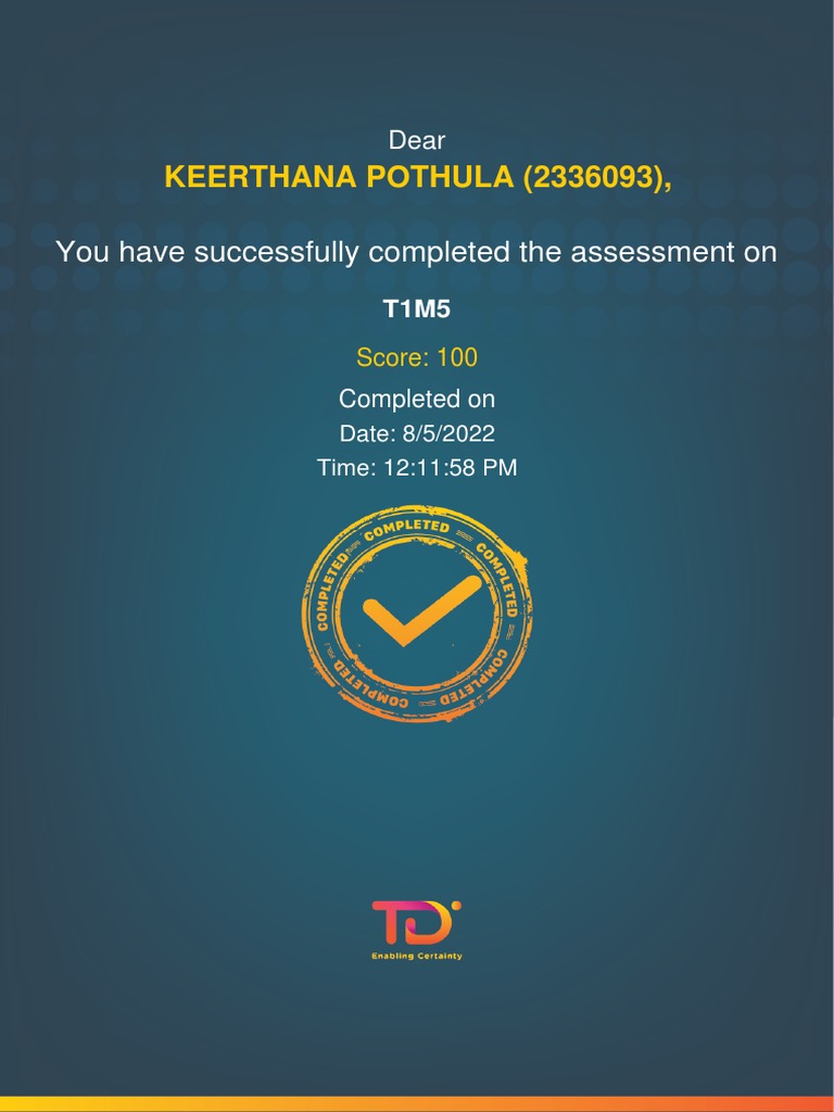 Assessment Completion Confirmation | PDF