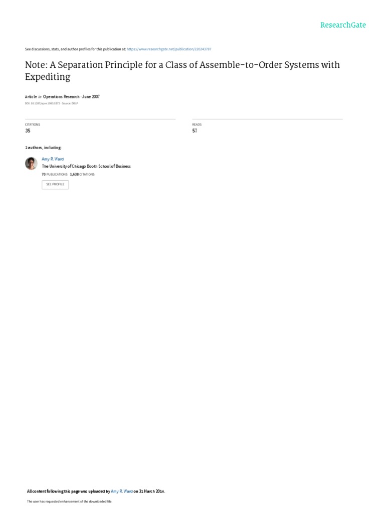 Note A Separation Principle For A Class of Assembl | PDF | Inventory | Mathematical Optimization