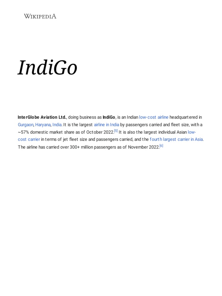 IndiGo - Wikipedia | PDF | Civil Aviation | Aviation