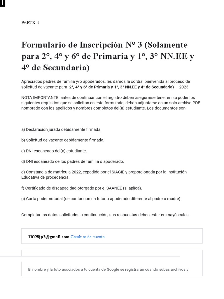 FORMULARIO PARA MATRICULA e Escuela | PDF