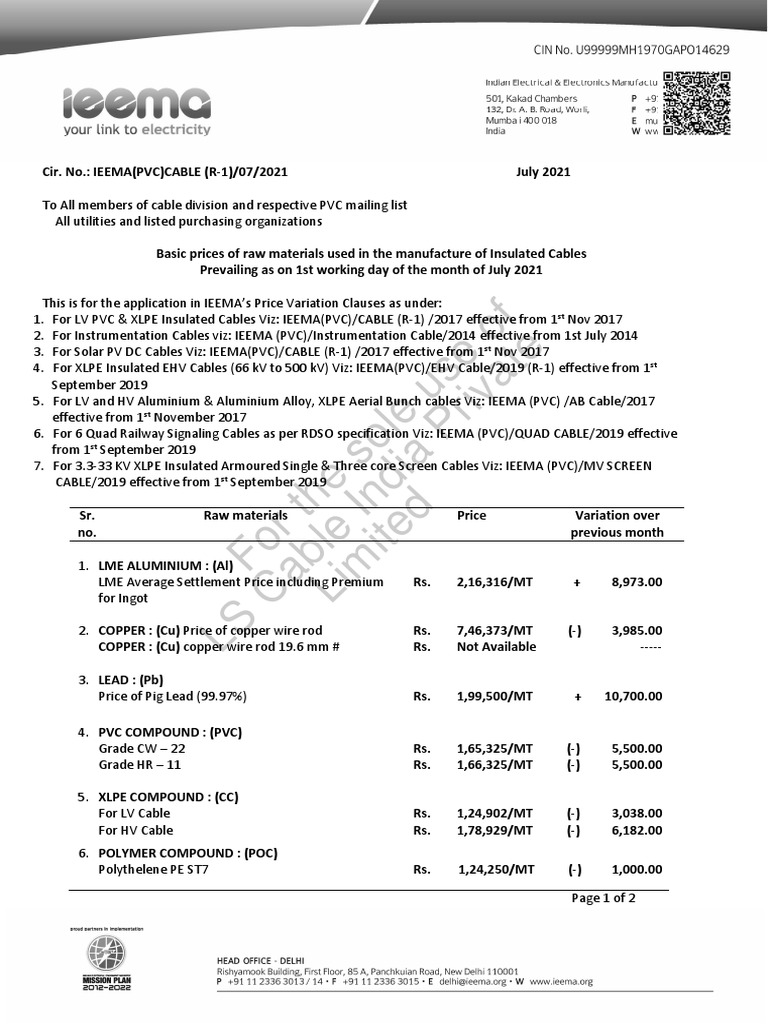 IEEMA Circular For July 2021 | PDF | Building Materials | Materials