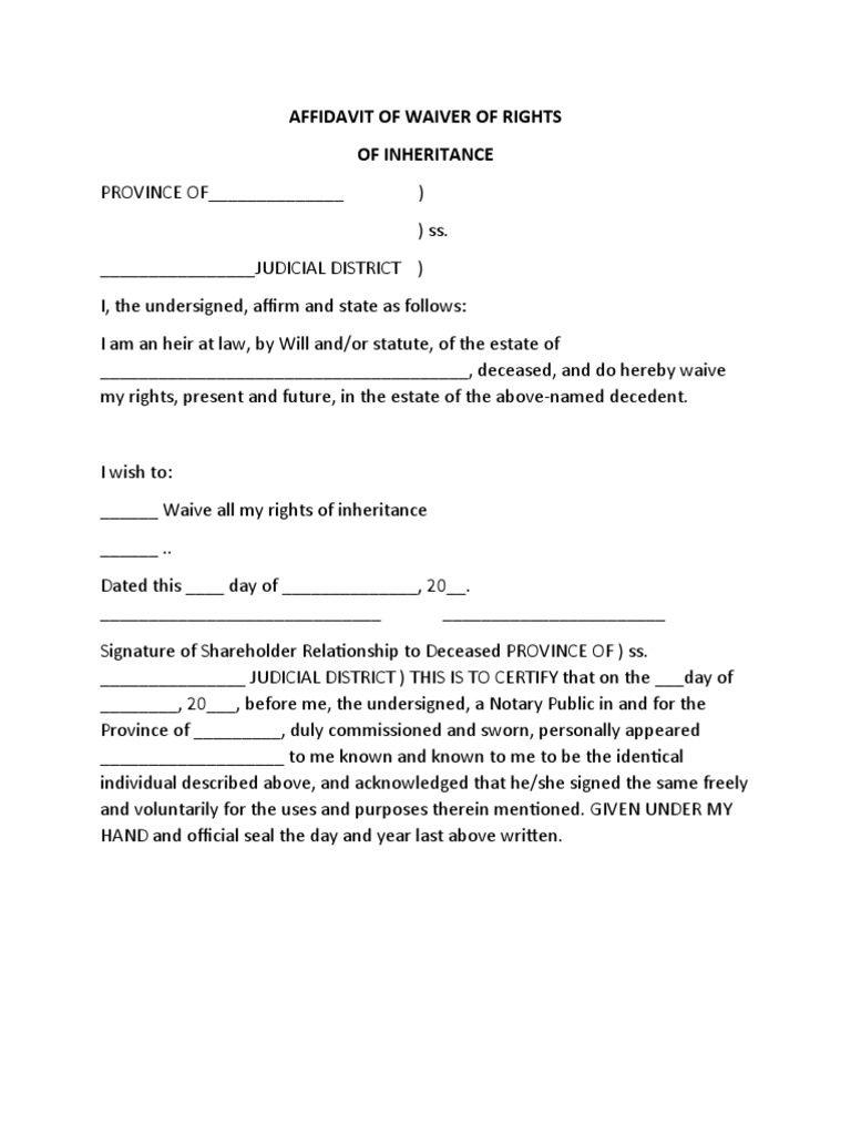 Affidavit of Waiver of Inheritance | PDF | Politics | Law