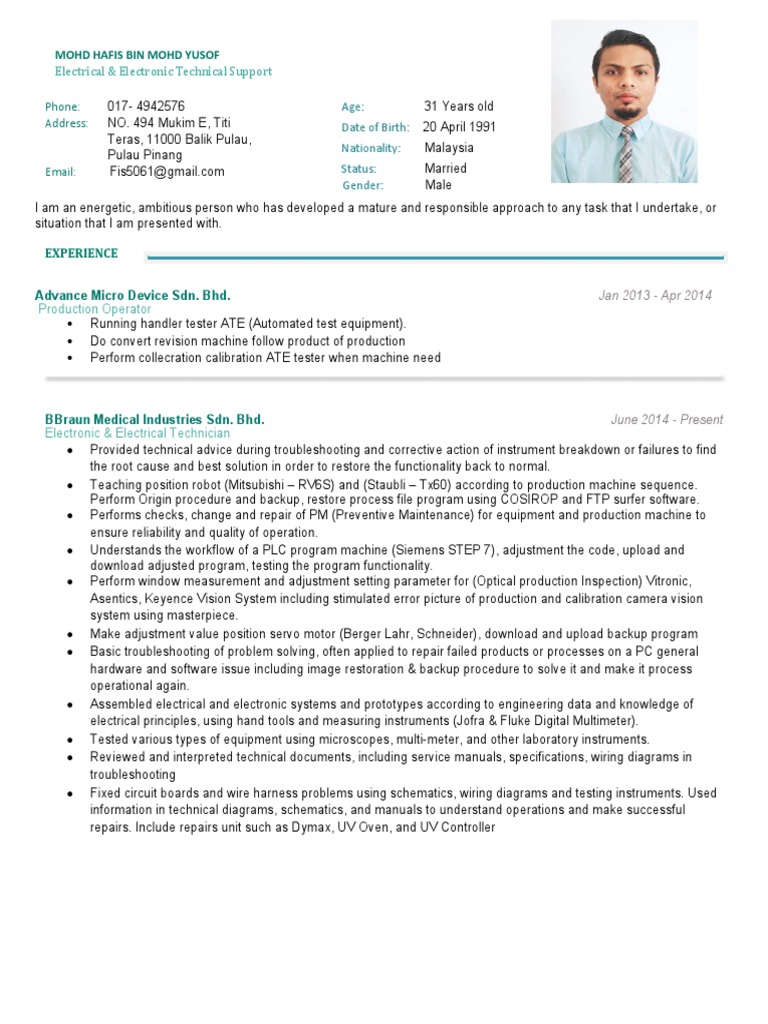 Mohd Hafis Yusof Resume | PDF | Engineering | Electrical Engineering