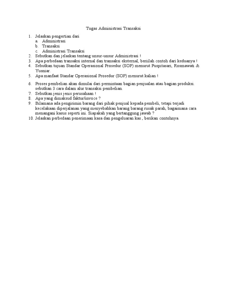Tugas Administrasi Transaksi | PDF