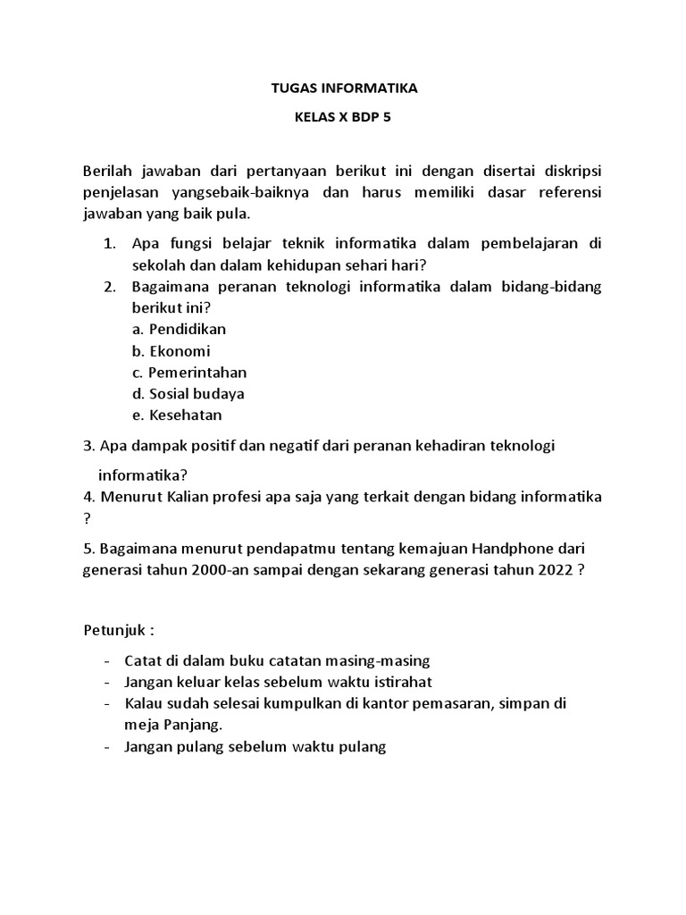 Tugas Informatika X BDP 5 | PDF
