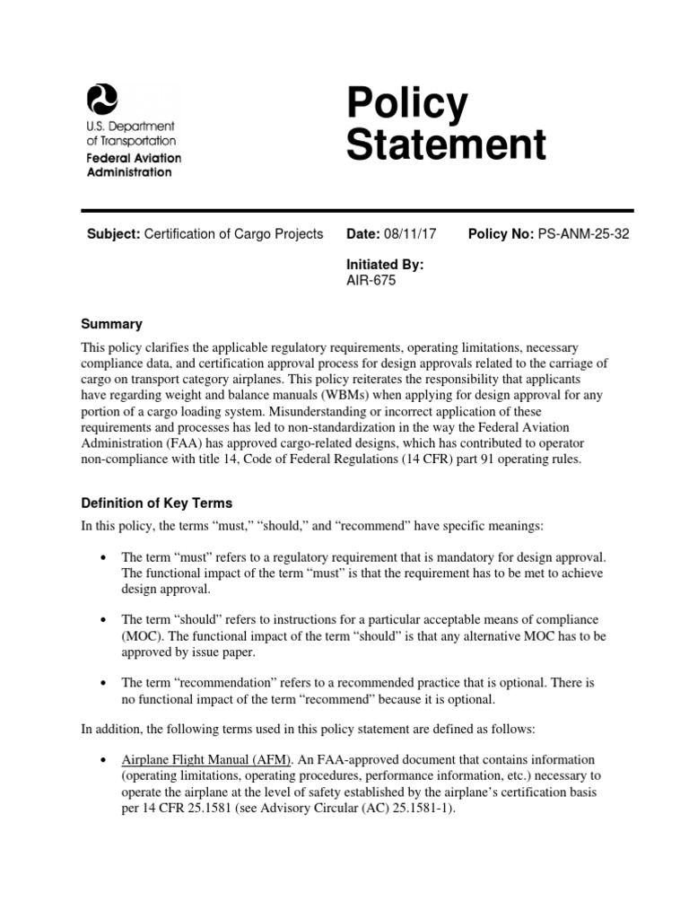 PS-ANM-25-32 Certification of Cargo Projects | PDF | Regulatory ...