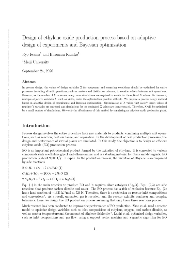 Design of Ethylene Oxide Production Process Based On Adaptive Design of Experiments and Bayesian ...